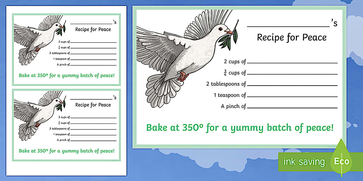 Recipe for Peace Worksheet / Worksheet - Twinkl