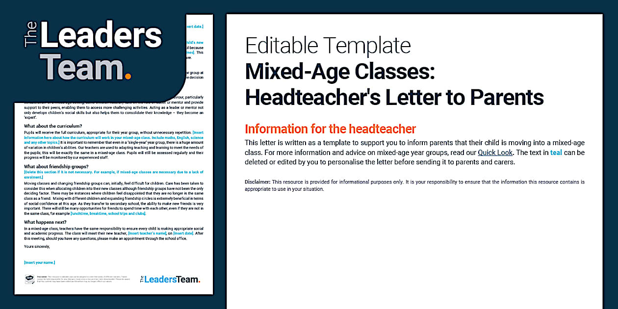 Mixed-Age Classes: Headteacher's Letter to Parents