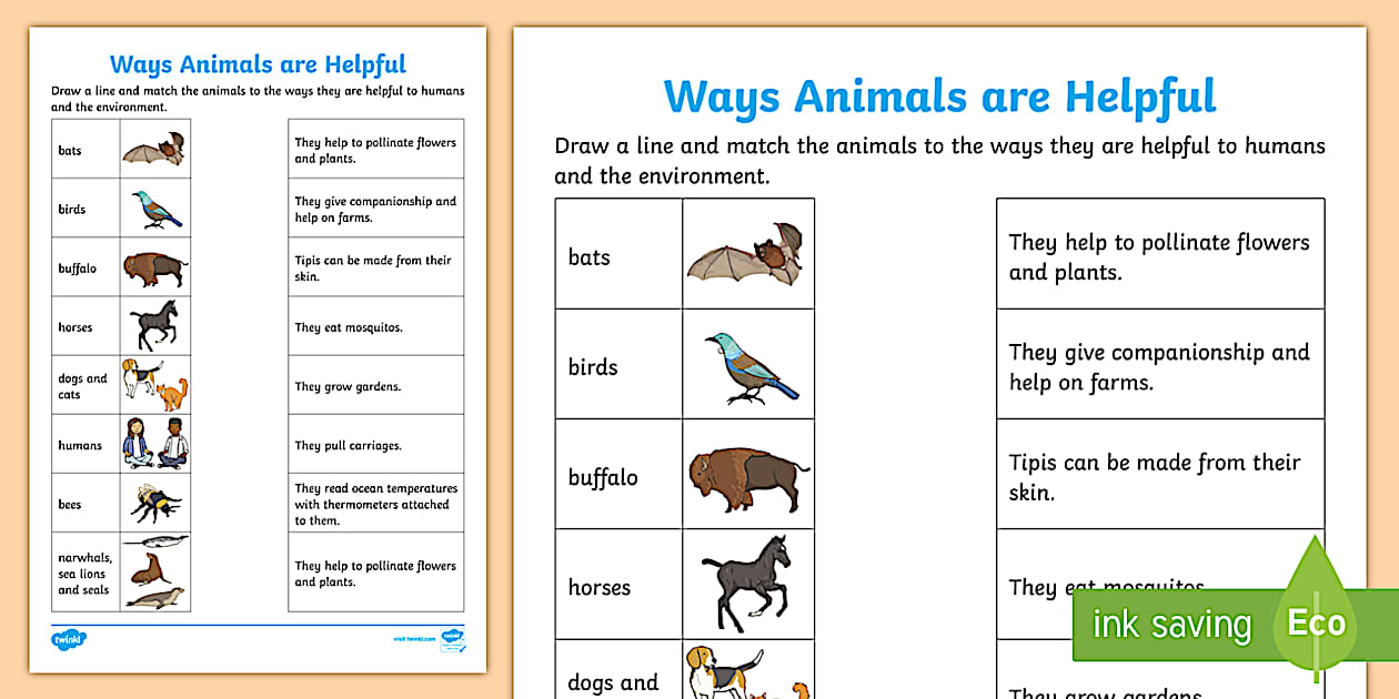 Ways Animals are Helpful Activity (Teacher-Made) - Twinkl