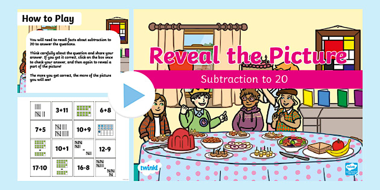 Reveal the Picture (Subtraction to 20) Party Theme - Twinkl