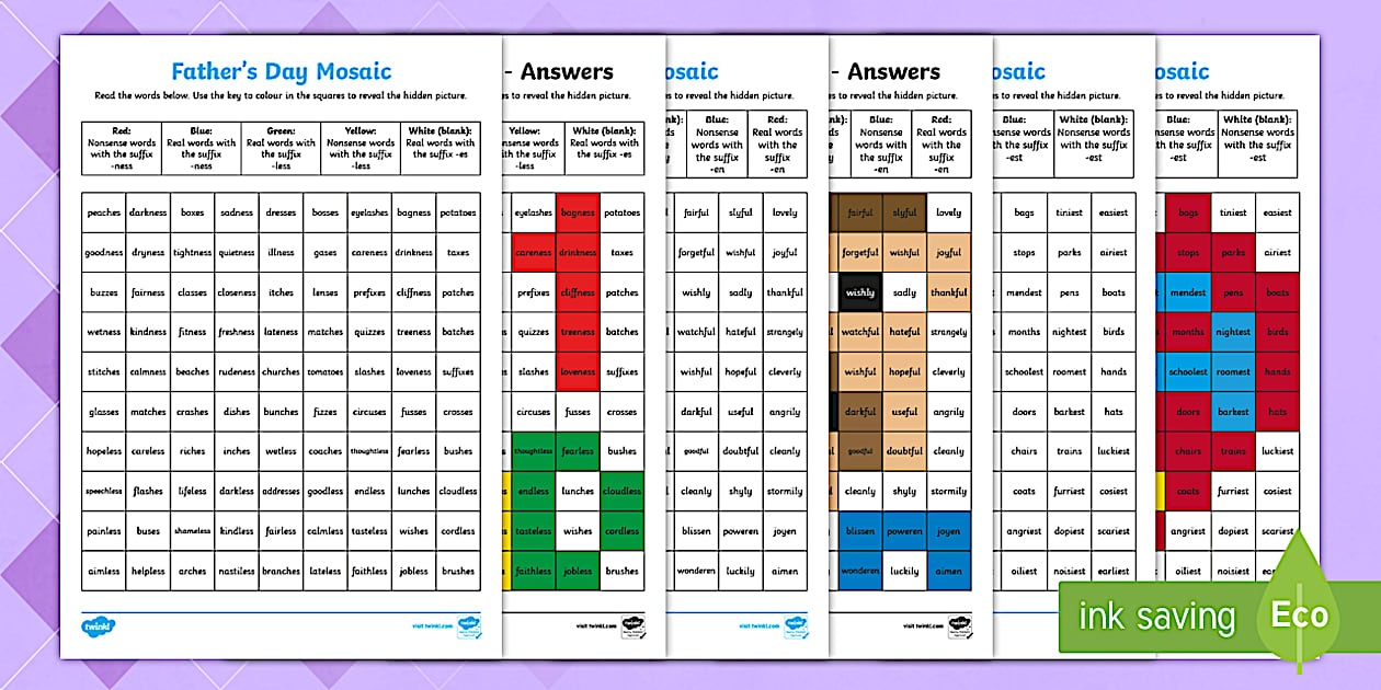 Father’s Day Phase 6 Phonics Mosaic Worksheet - Twinkl