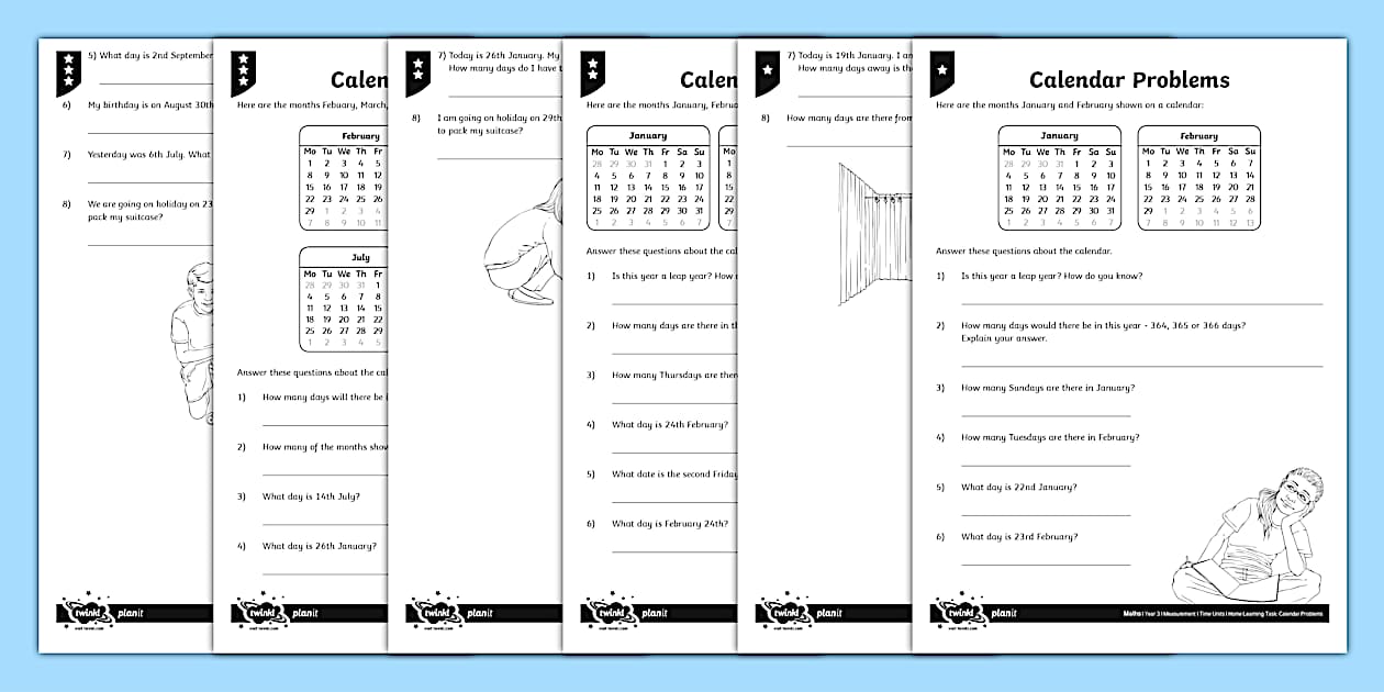 Calendar Problems Differentiated Worksheet - Twinkl