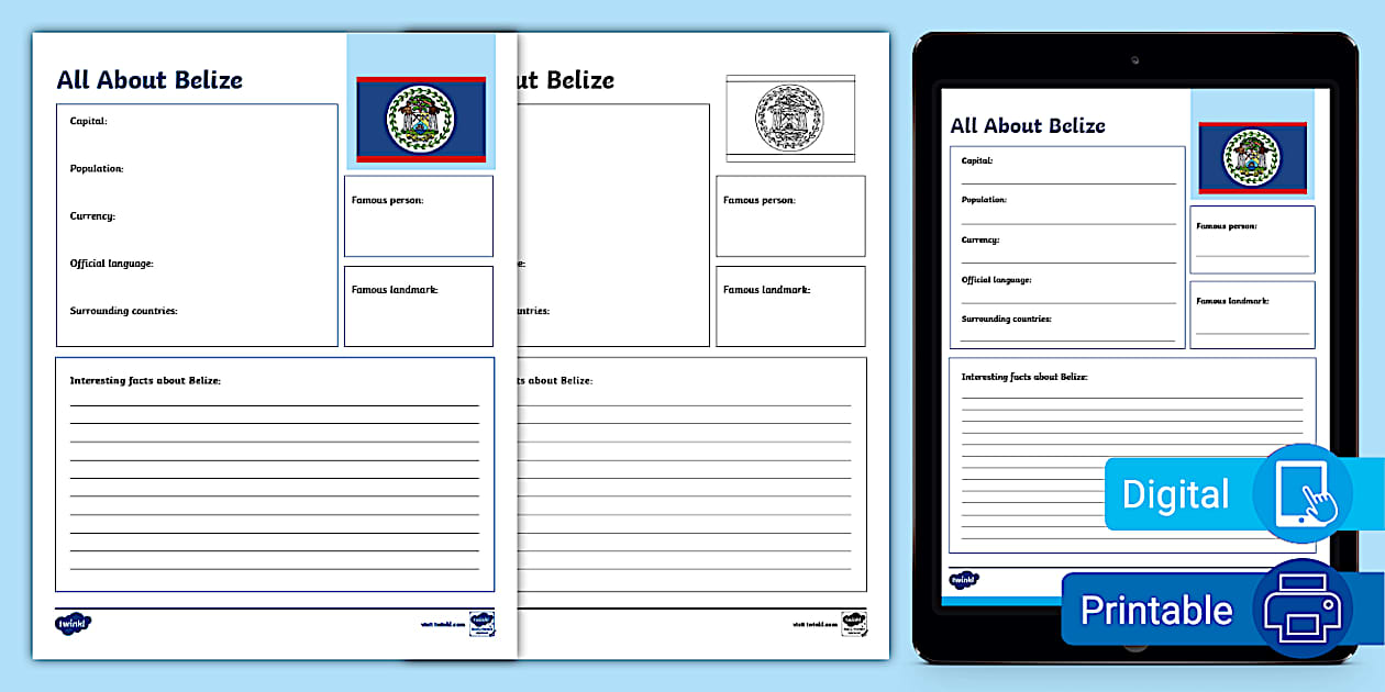 All About Belize Research Worksheet (teacher made) - Twinkl