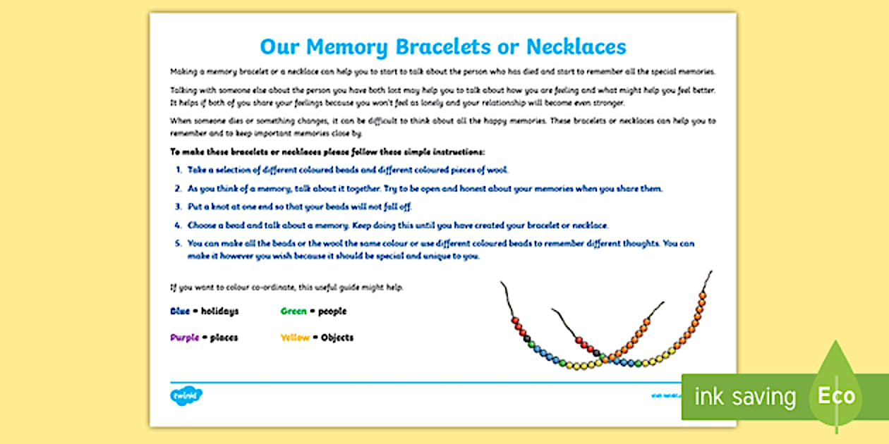Our Memory Bracelets or Necklaces Worksheet - Twinkl