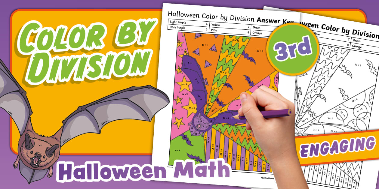 Third Grade Halloween Color by Division Worksheet - Twinkl