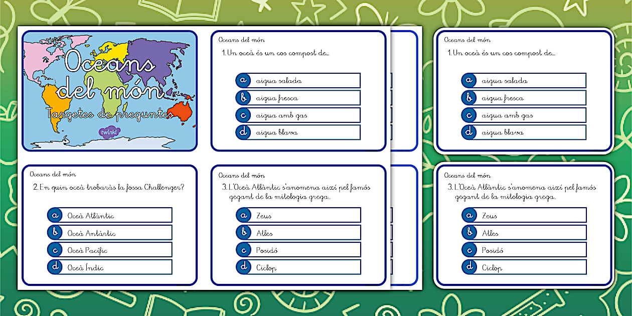 Targetes de preguntes: Oceans del món - Català - Twinkl