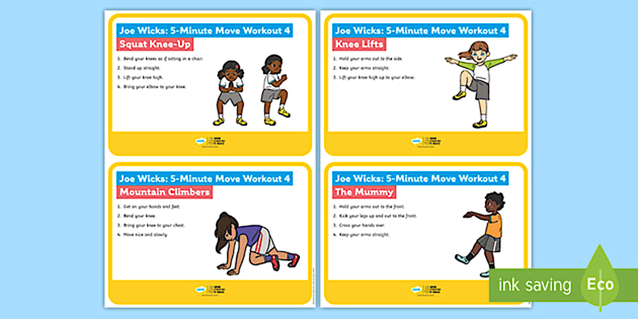 Joe Wicks: 5-Minute Move Workout 4 Cards (teacher made)