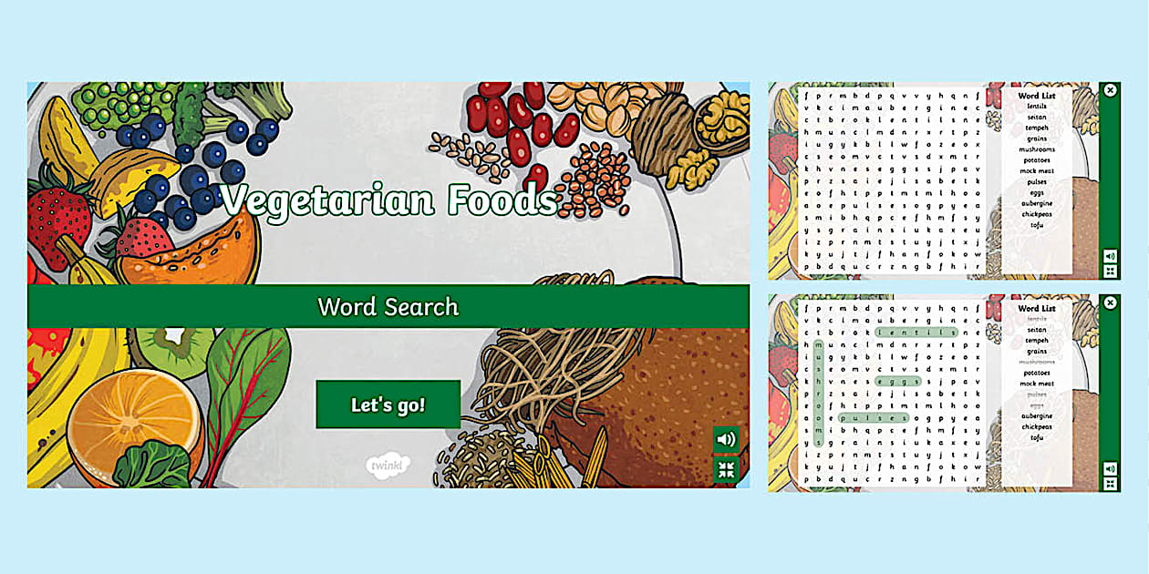 Vegetarian Foods Interactive Word Search (teacher made)