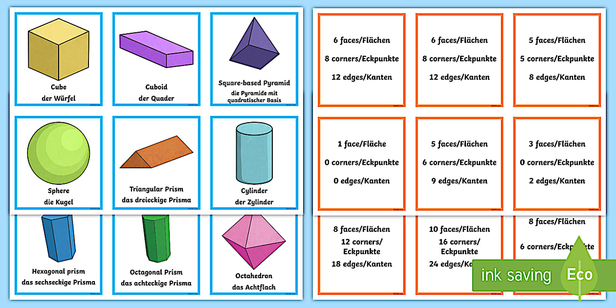3D Shape and Properties Matching Cards English/German