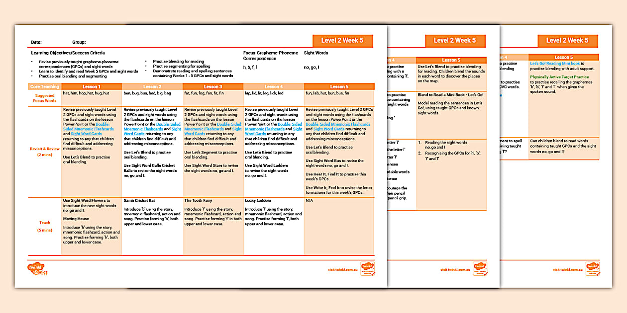 Phonics 'h, b, f, l, ll, ss' Lesson Plan - Level 2 Week 5