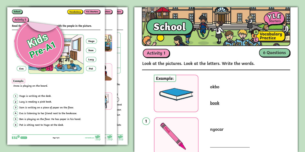 YLE Starters - Vocabulary Activity Sheet (School) on Twinkl