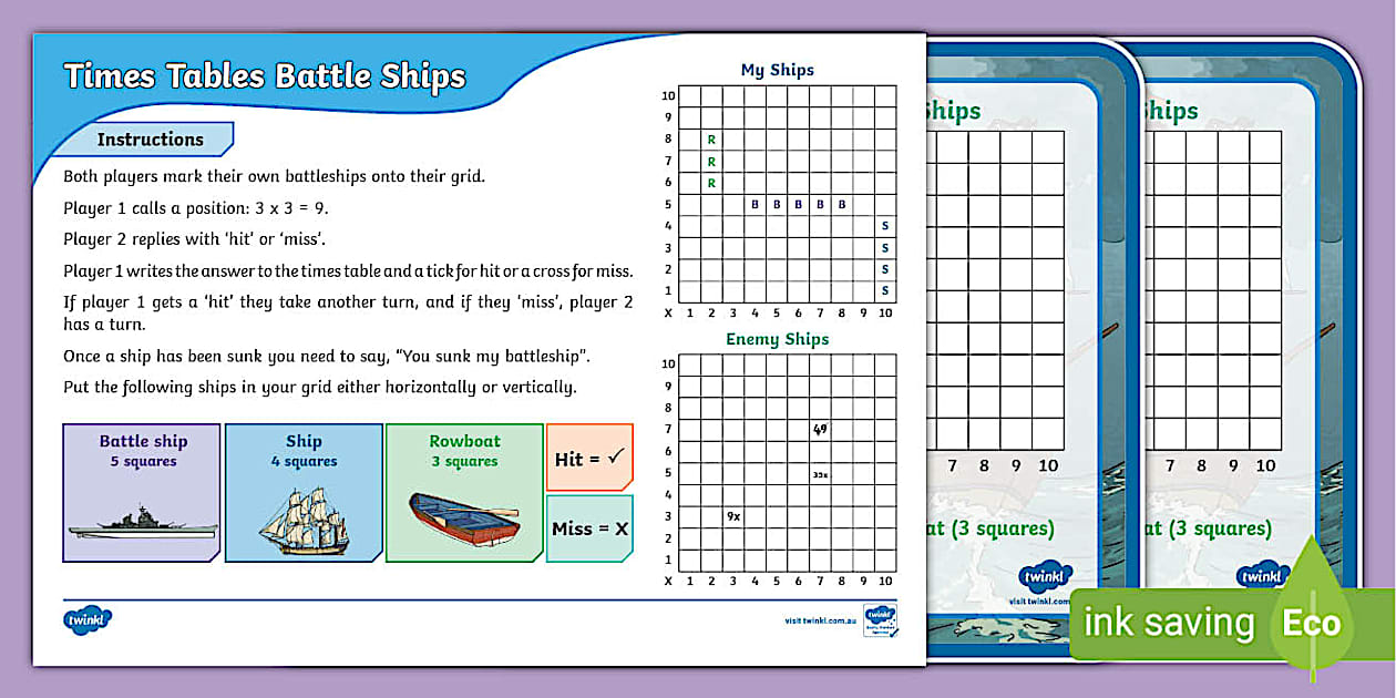 Times Table Battle Ships Game (teacher made) - Twinkl