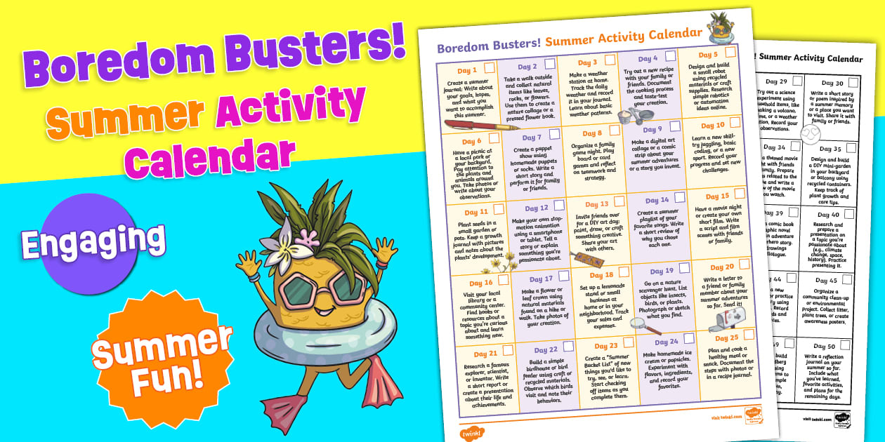 Boredom Busters! Summer Activity Calendar for Older Kids