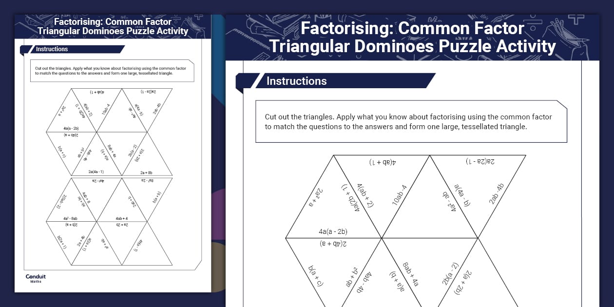 Factorising: Common Factor Triangular Dominoes Activity