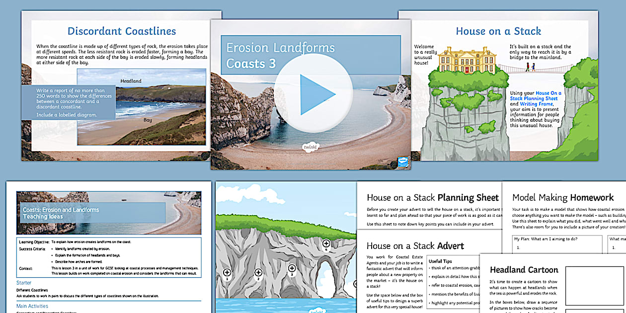 GCSE Coasts 3: Erosion and Landforms Lesson Pack - Twinkl