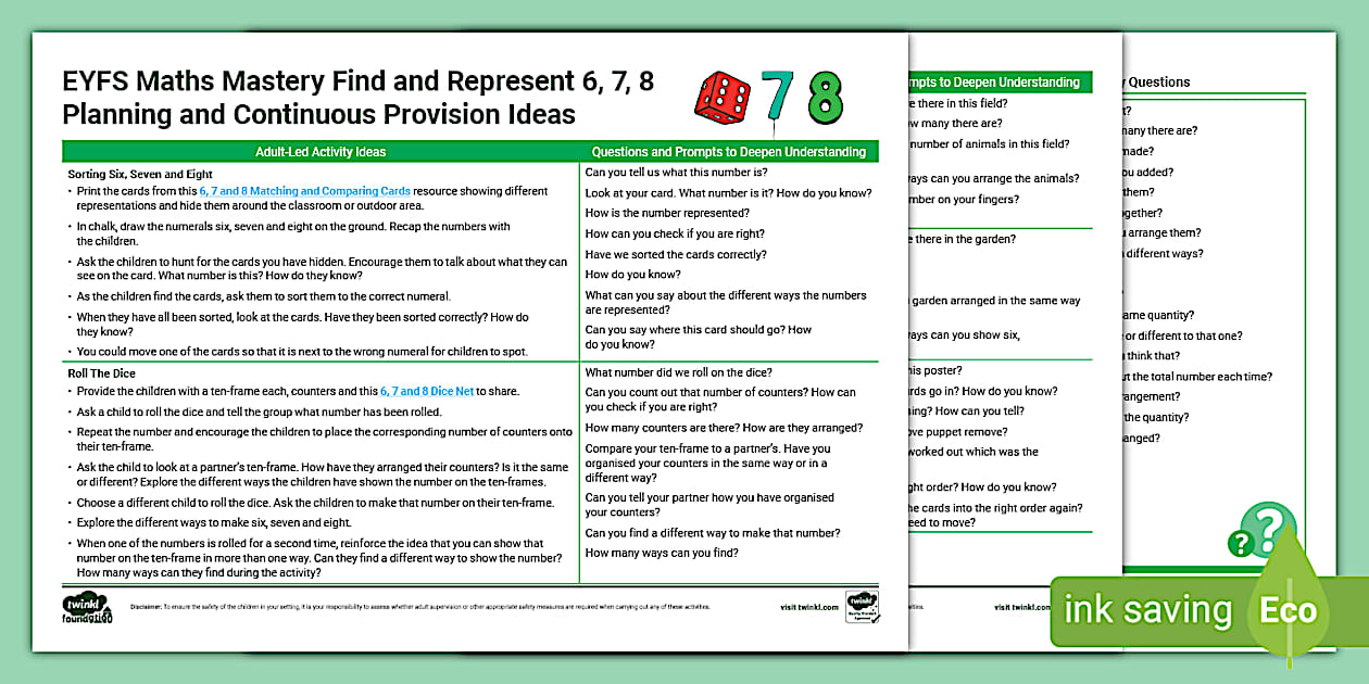 EYFS Maths Mastery Find and Represent 6,7,8 Planning Ideas