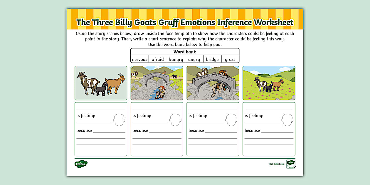 The Three Billy Goats Gruff Emotions Inference Worksheet