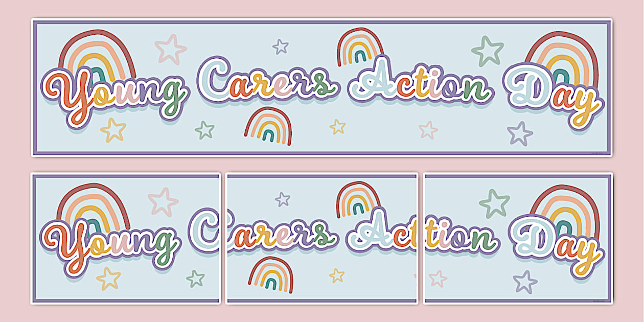 Muted Rainbow Themed Young Carers Action Day Display Banner