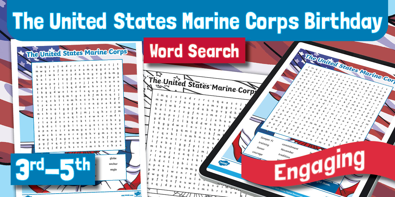 The U.S. Marine Corps Birthday Word Search for 3rd-5th Gr