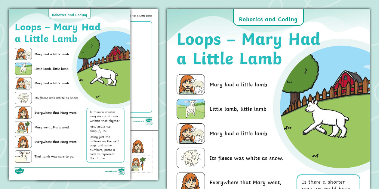 Robotics and Coding: Loops - Mary Had A Little Lamb - Twinkl