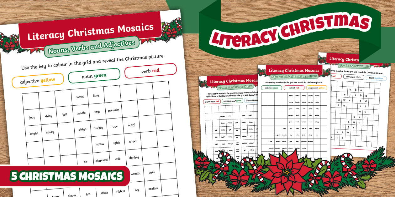 Literacy Christmas Mosaics Activity Booklet