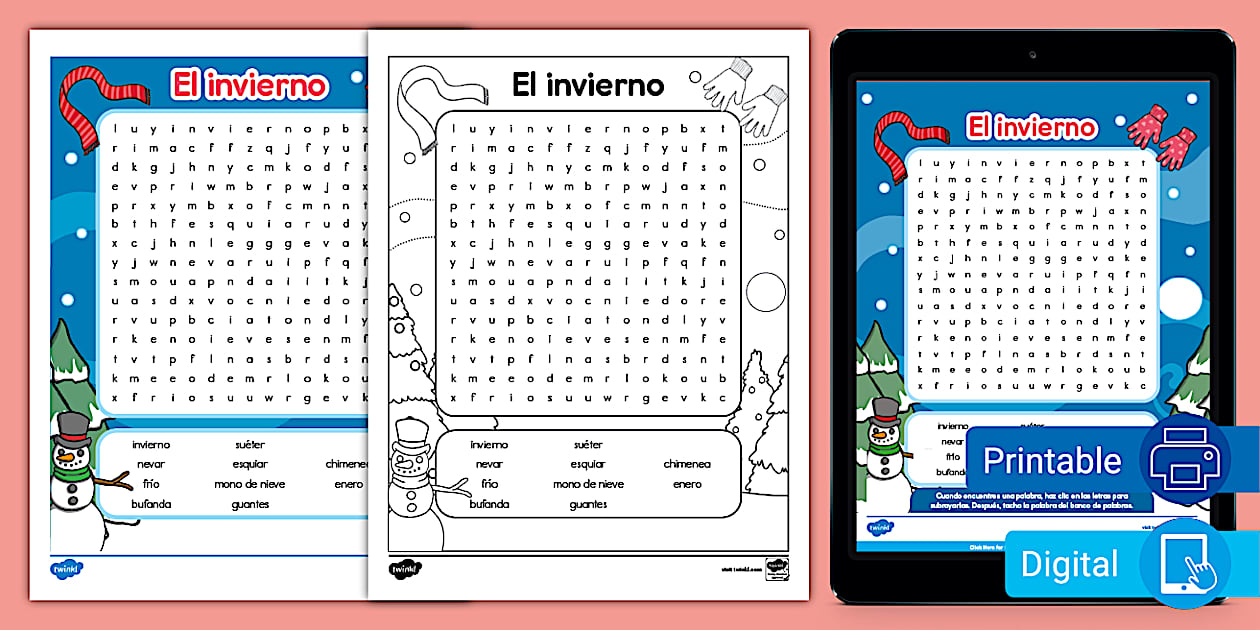 Sopa de letras para segundo grado: El invierno