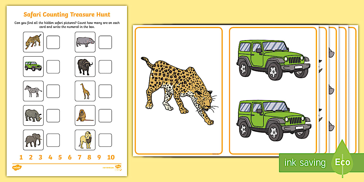 Maths Safari-Themed Counting Treasure Hunt Activity - Twinkl