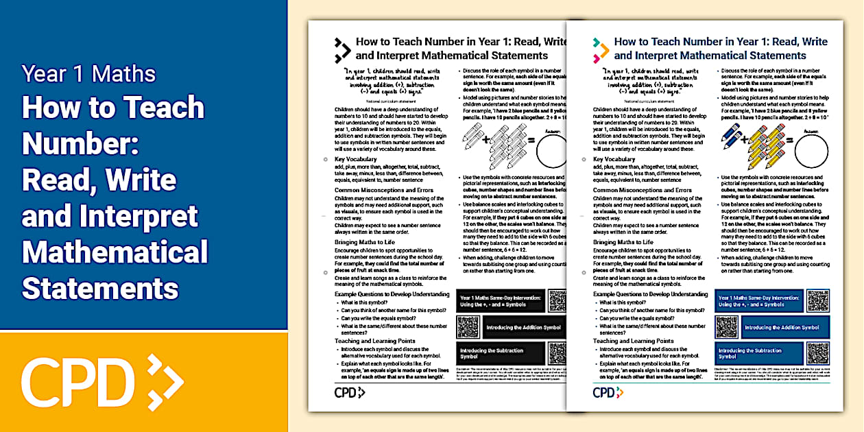 How to Teach Number in Year 1: Read, Write and Interpret Mathematical