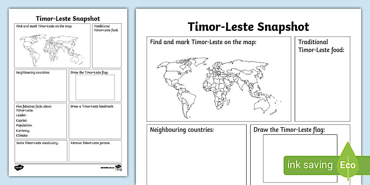 Timor-Leste Snapshot Worksheet - Geography Stage 2 - Twinkl