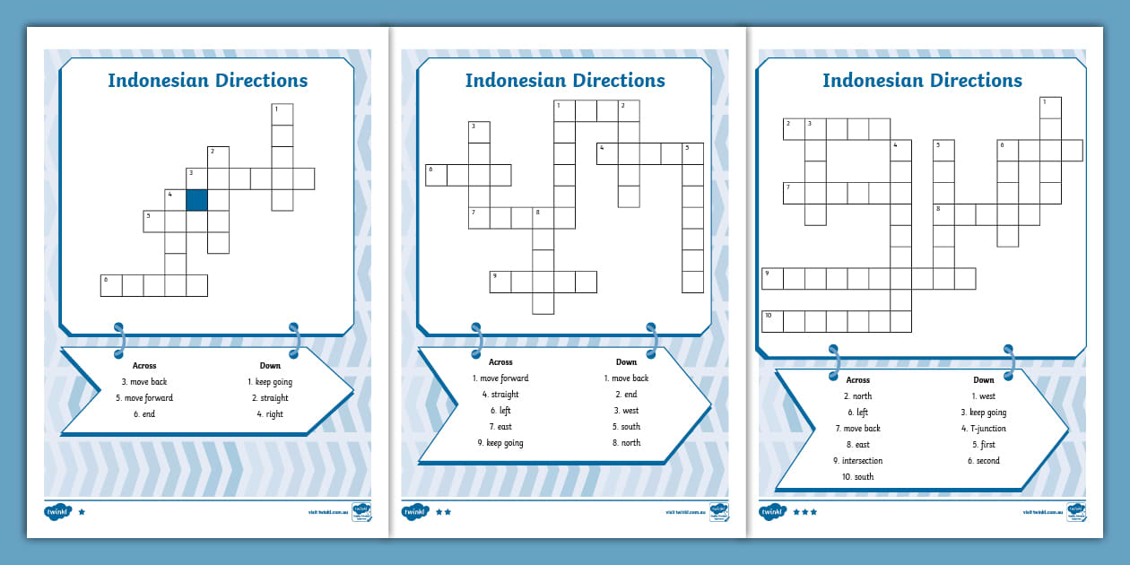 Directions Crossword - Indonesian (teacher made) - Twinkl