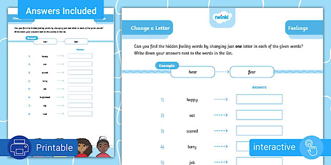 Feelings - Change a Letter puzzle - Twinkl Puzzled - Kids
