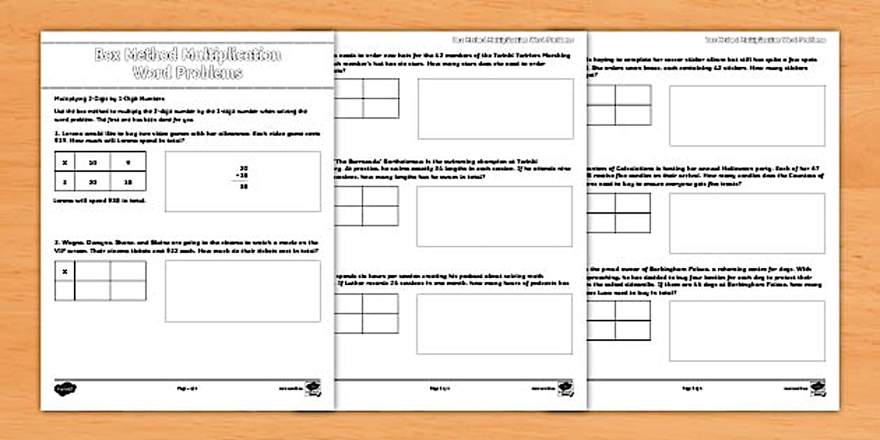 2-Digit by 1-Digit Box Method Word Problems (teacher made)