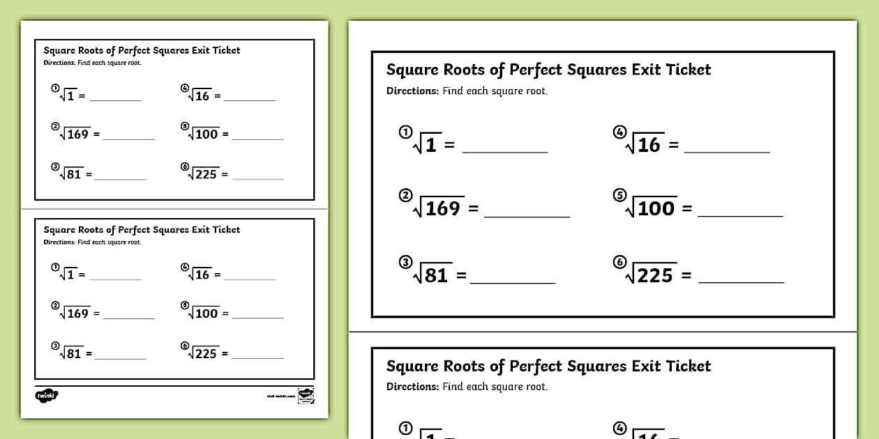 Eighth Grade Square Roots of Perfect Squares Exit Ticket