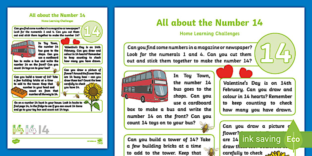 👉 EYFS Maths: All about the Number 14 Home Learning Challenges
