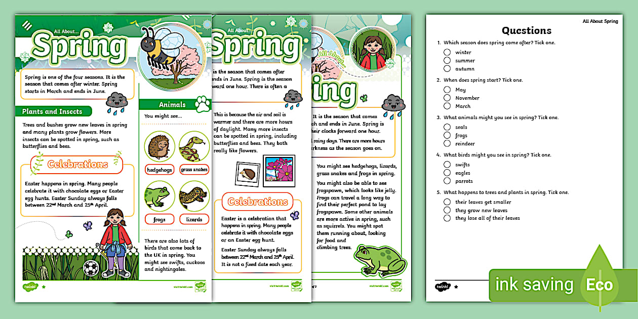 KS1 Spring Differentiated Reading Comprehension - Twinkl