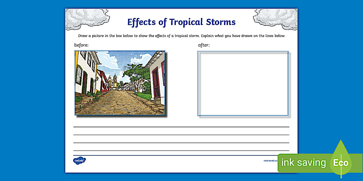Tropical Storm Before and After Worksheet - Twinkl