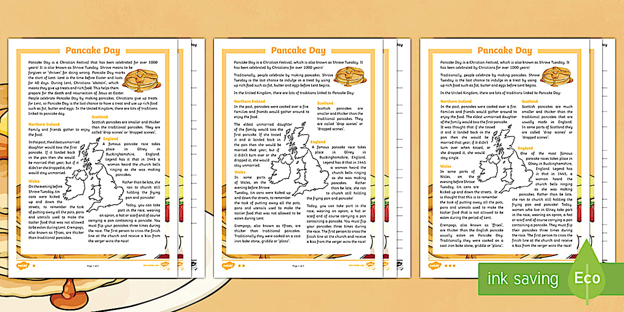 Pancake Day Differentiated Reading Comprehension Activity