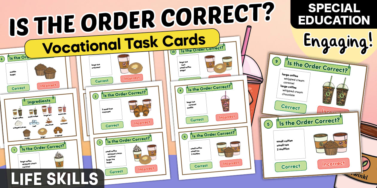 Is the Order Correct? Coffee Shop Task Cards for SPED