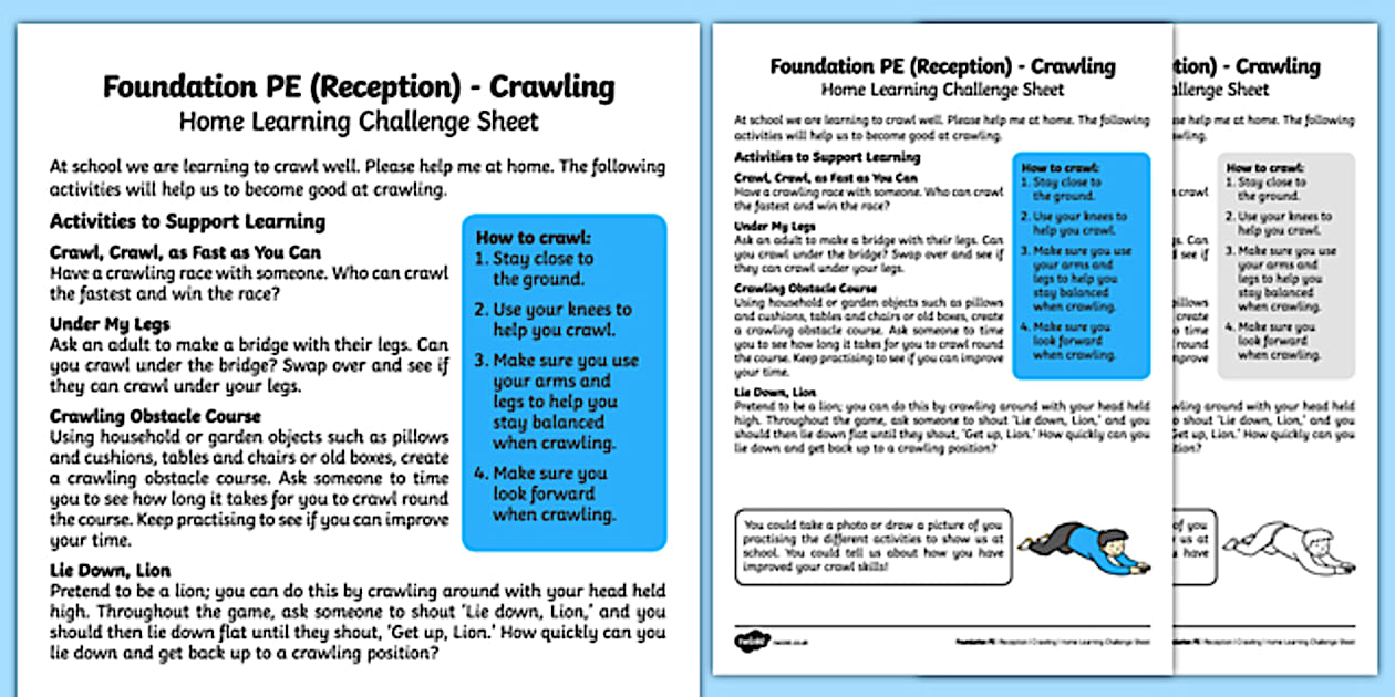 Black and White Foundation PE (Reception) - Crawling Home Learning Challenge