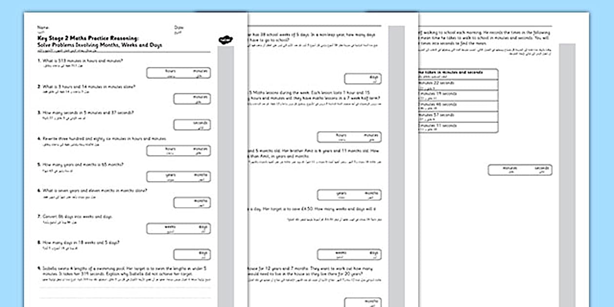KS2 Reasoning Test Practice Solve Problems Involving Months Weeks and Days