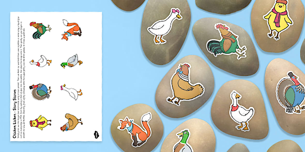 Black and White Chicken Licken Story Stone Image Cut Outs