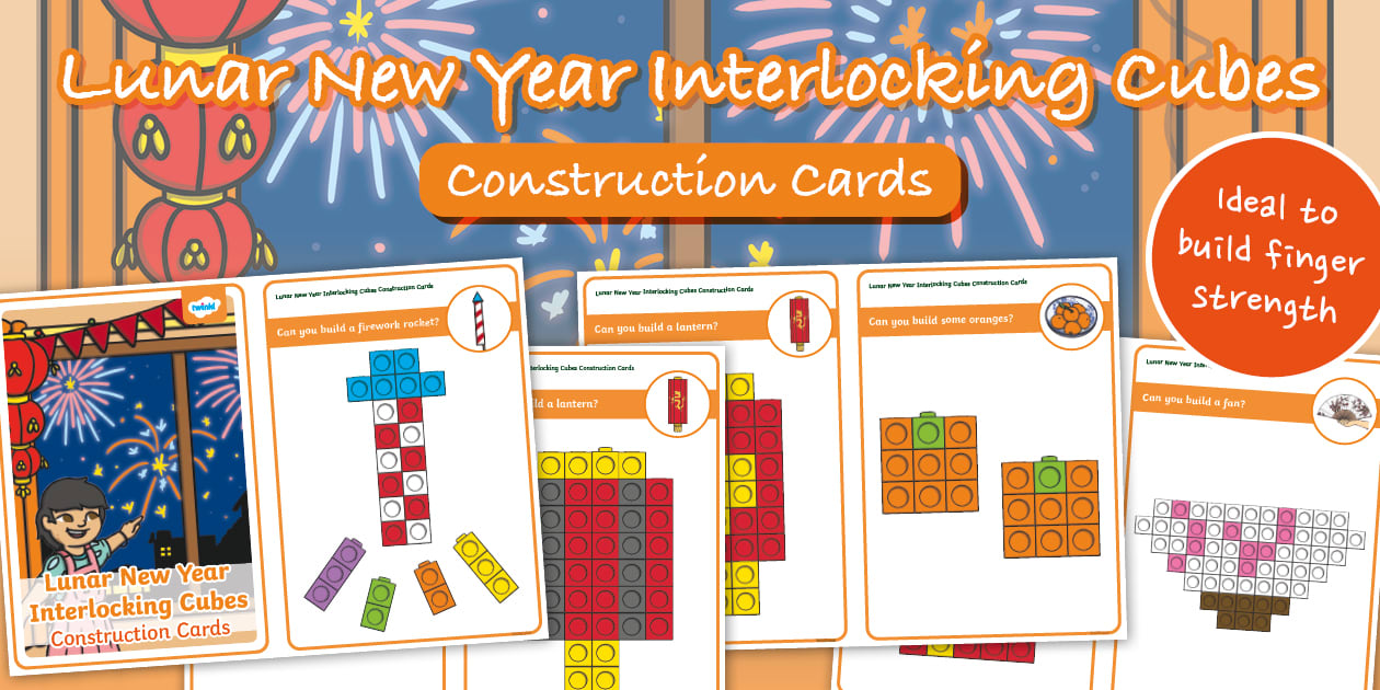 Lunar New Year Interlocking Cubes Construction Cards