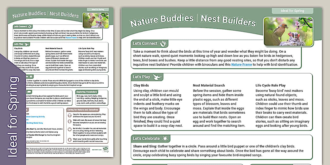 EYFS Nature Buddies Outdoor Learning: Nest Builders - Twinkl