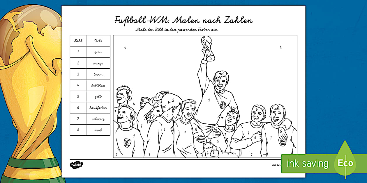 Fußball WM Malen nach Zahlen (teacher made) - Twinkl