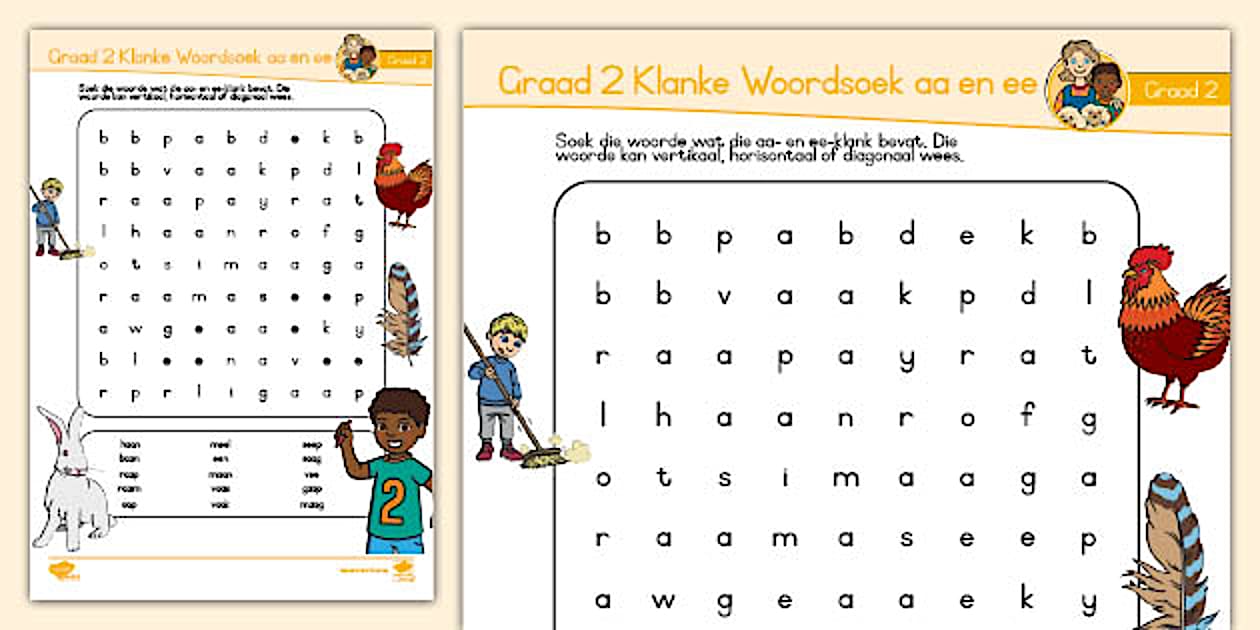 Graad 2 aa Klanke Woorde en ee Klanke Woorde | Woordsoek