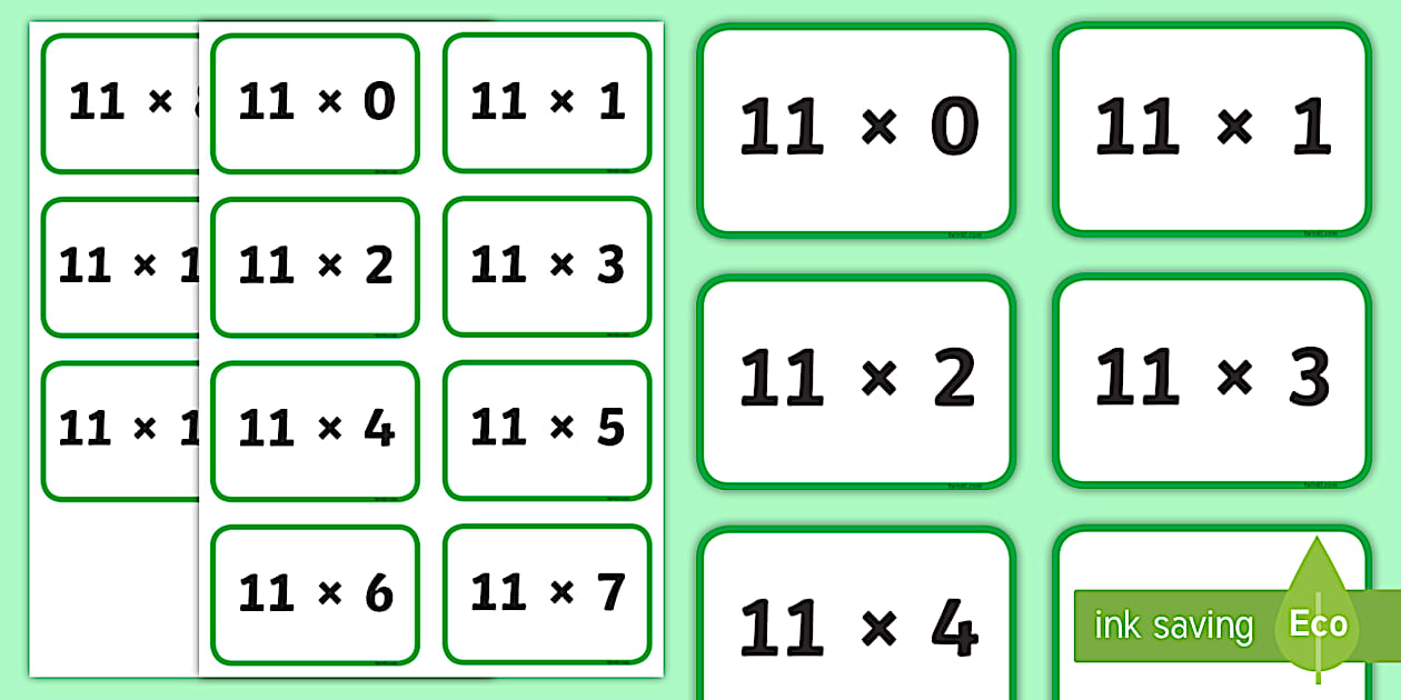 Eleven Times Tables Flashcards (teacher made) - Twinkl