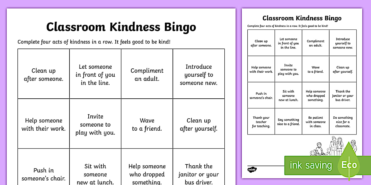 Kindness Bingo Game – Printable Kindness Activity Worksheet