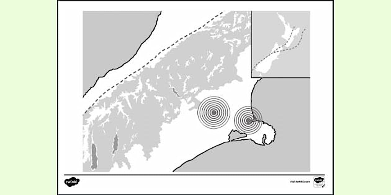 Unlabelled Tremor Map With Christchurch & Surrounding Area
