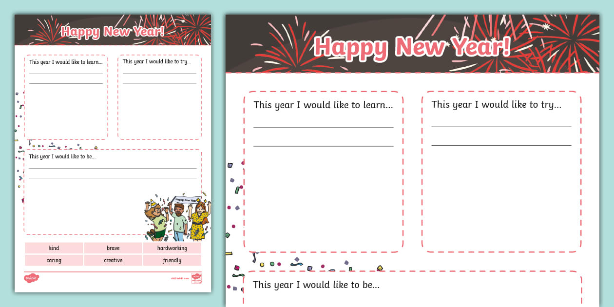 Happy New Year- Growth Mindset Writing Activity FS - Twinkl
