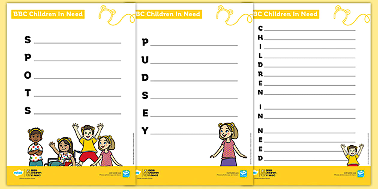 FREE! - BBC Acrostic Children in Need Poem Templates